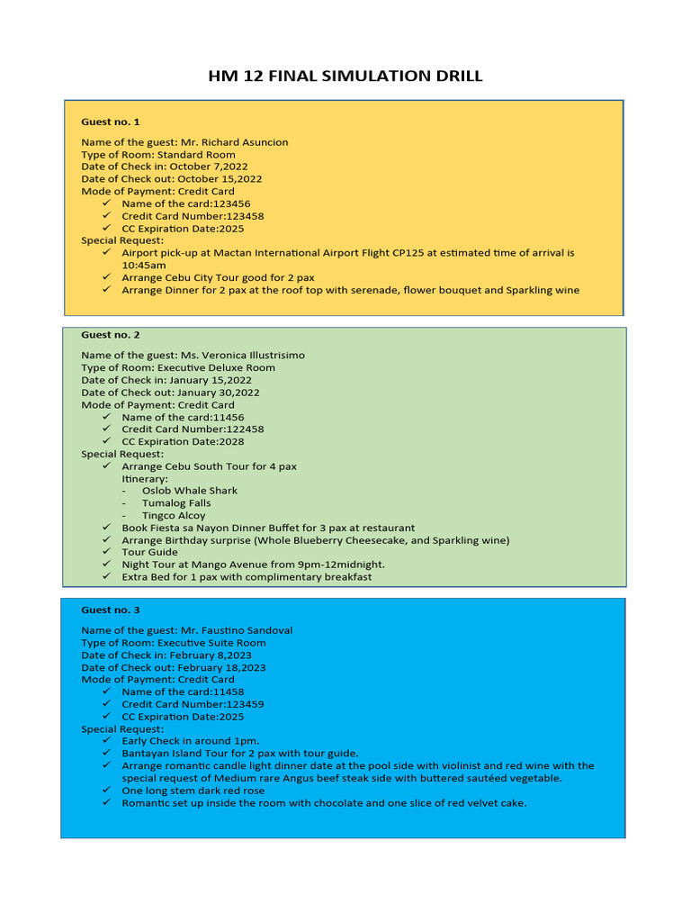 HM 12 FINAL SIMULATION DRILL Situations | PDF | Foods | Cuisine