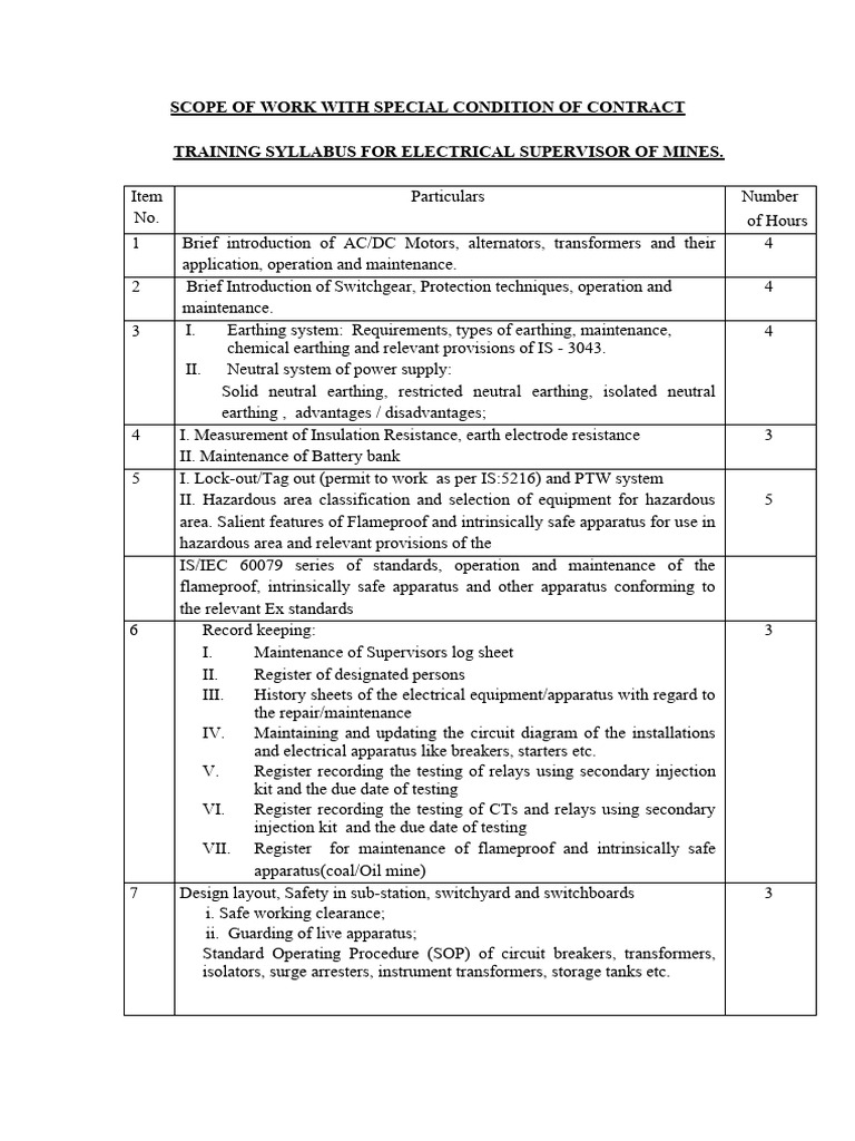 Training Syllabus For Electrical 1 | PDF | Electrical Substation ...
