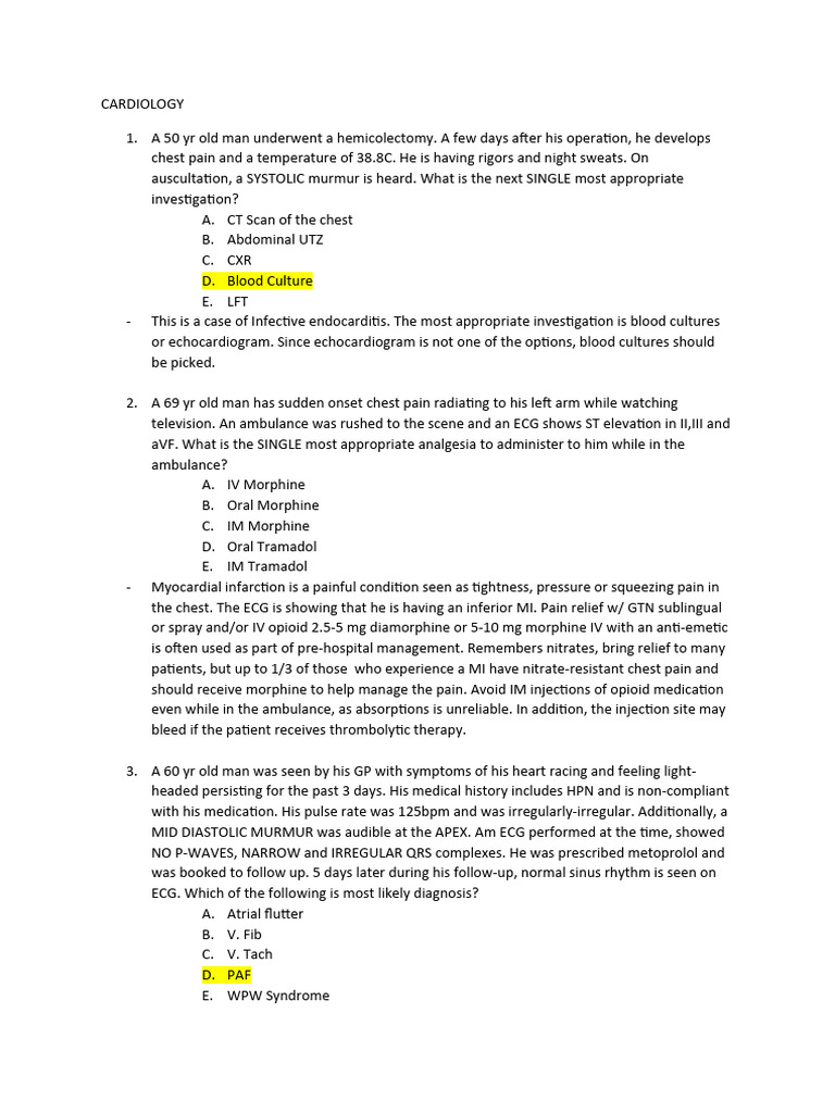 CARDIOLOGY Notes by Me | PDF | Myocardial Infarction | Heart