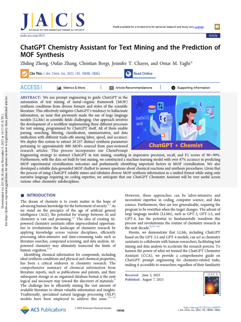 Zheng Et Al 2023 Chatgpt Chemistry Assistant For Text Mining and The ... Zheng Et Al 2023 Chatgpt Chemistry Assistant For Text Mining and The ...