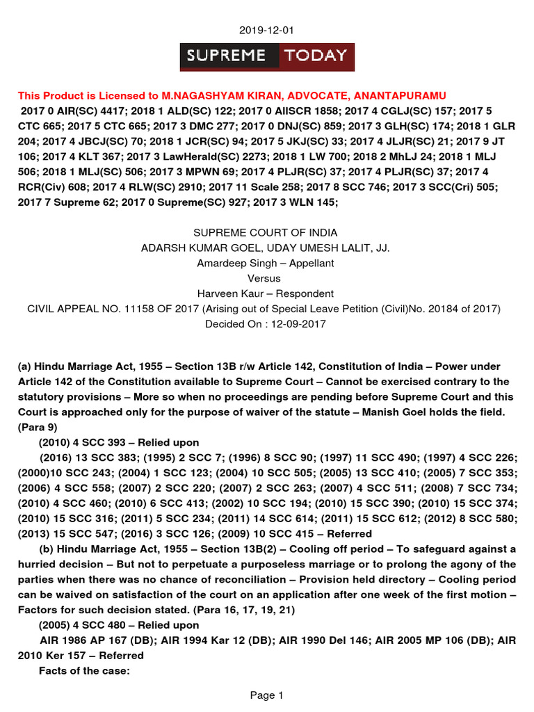 Amardeep_Singh_VS_Harveen_Kaur | PDF | Divorce | Alimony