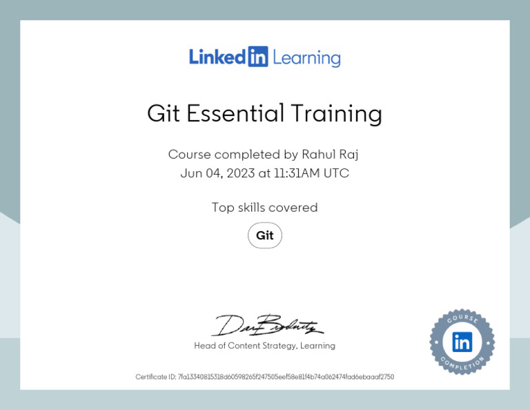 CertificateOfCompletion - Git Essential Training | PDF