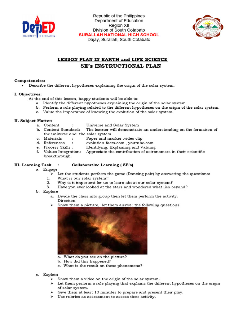 5E'S Instructional Plan: Lesson Plan in Earth and Life Science | PDF ...