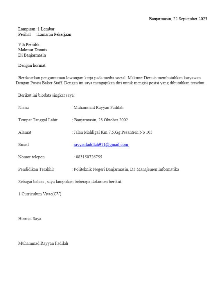 Lampiran Lamaran and CV | PDF