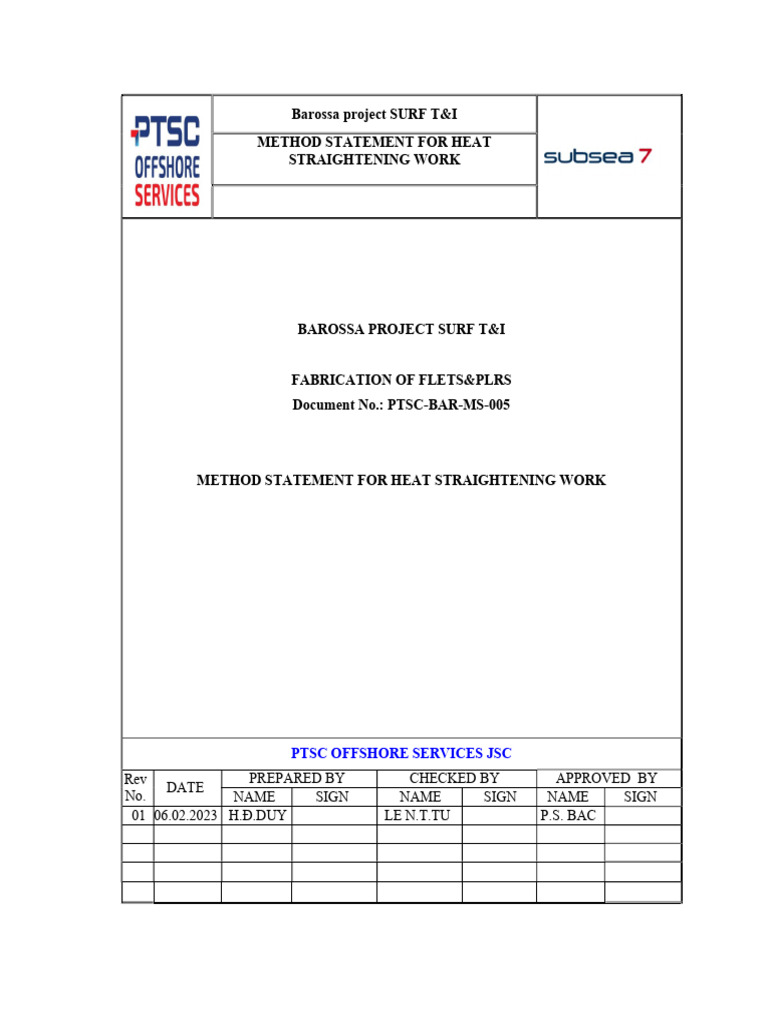 Heat Straightening Method Statement | PDF | Construction | Welding