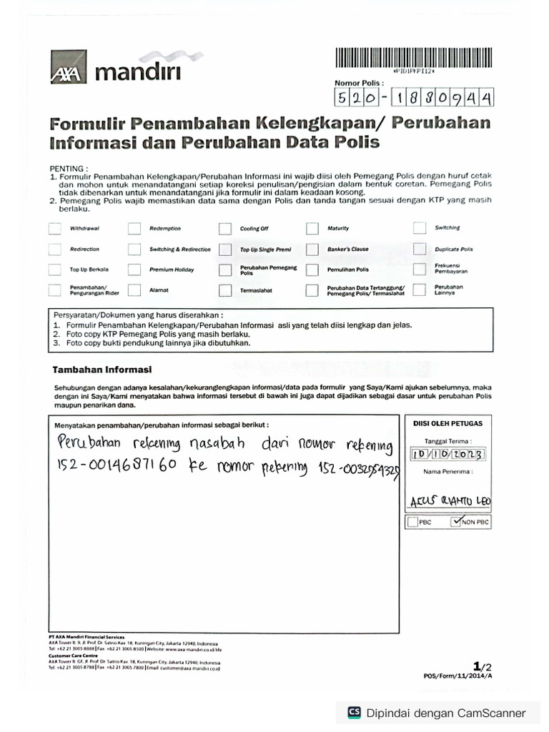 Formulir Perubahan Data Polis | PDF