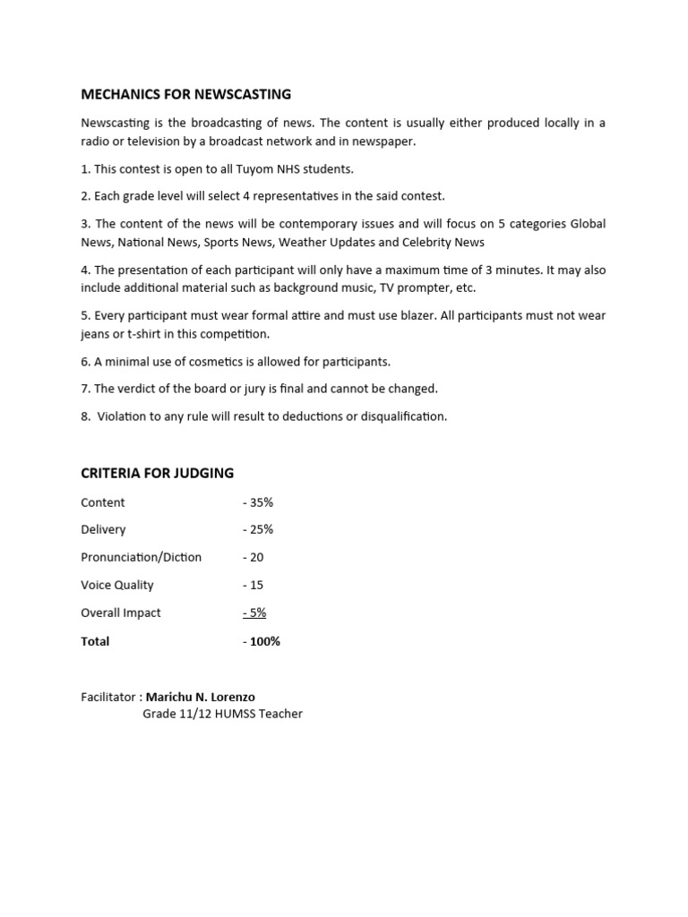 Contest Mechanics For Un Activities | PDF | Multiple Choice | News