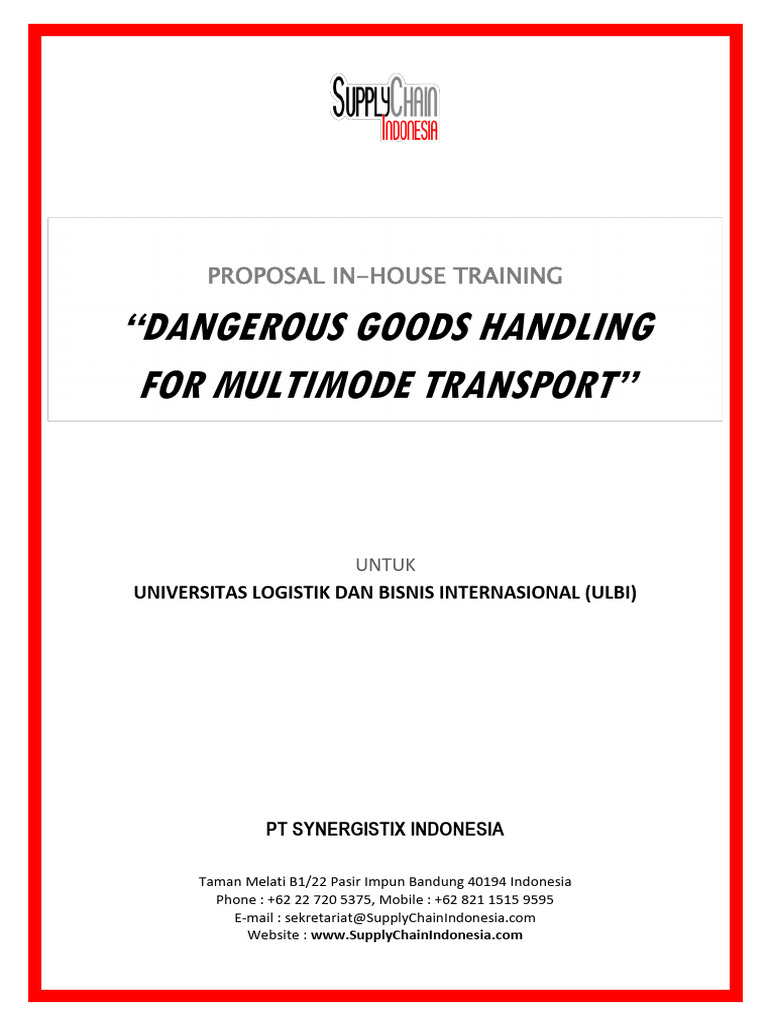 Proposal In-House Training Dangerous Goods Handling Untuk ULBI | PDF