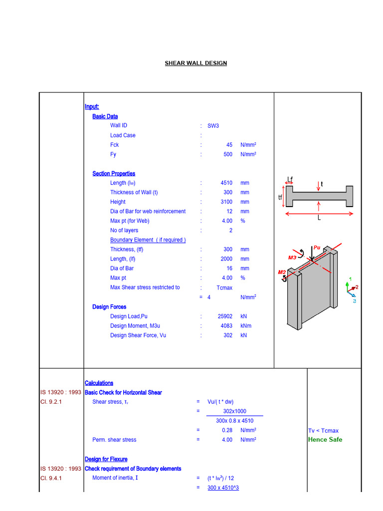 Shear Wall Design Calculations | PDF | Shear Stress | Stress (Mechanics)