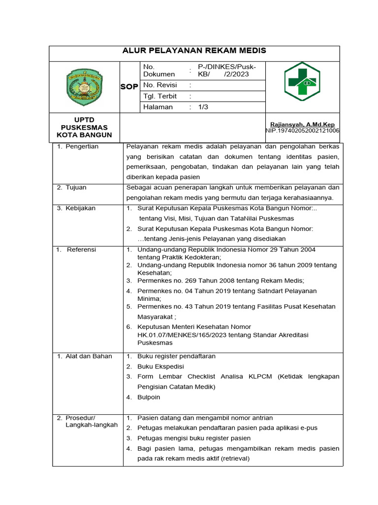 Akred 2023 Sop Alur Rekam Medis | PDF | Sains & Matematika