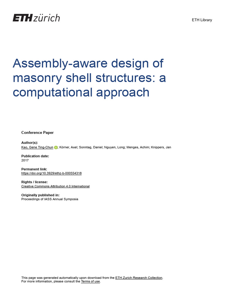 Assembly-Aware Design of Masonry Shell Structures A Computational Approach | PDF | Simulation