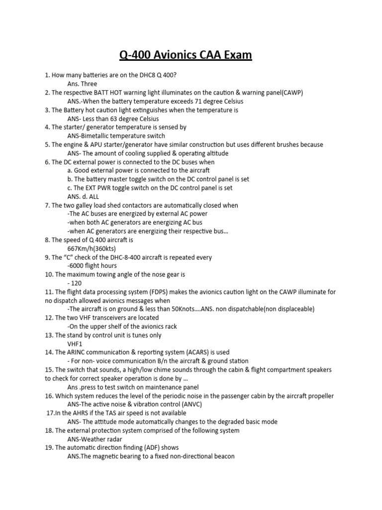 Q 400 Avionics CAA Exam | PDF | Airspeed | Avionics