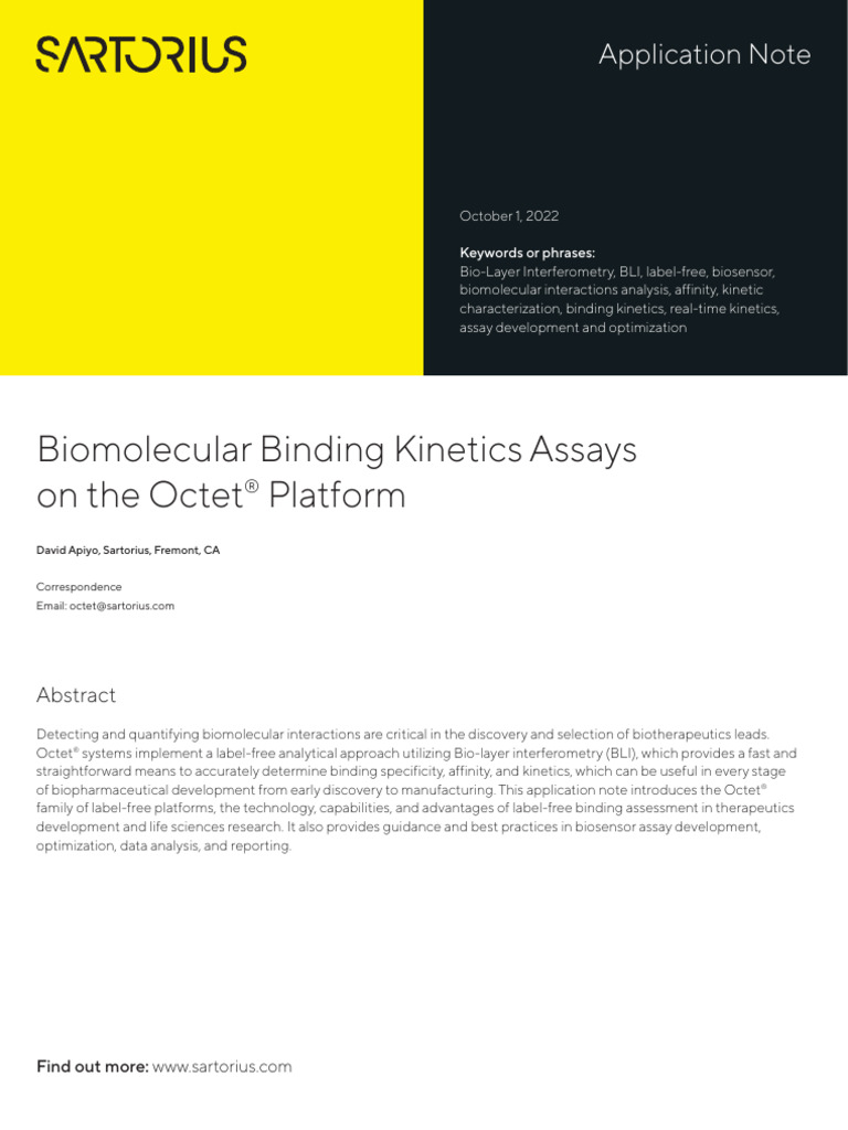 Octet Biomolecular Binding Kinetics Application Note 4014 en 1 Data ...