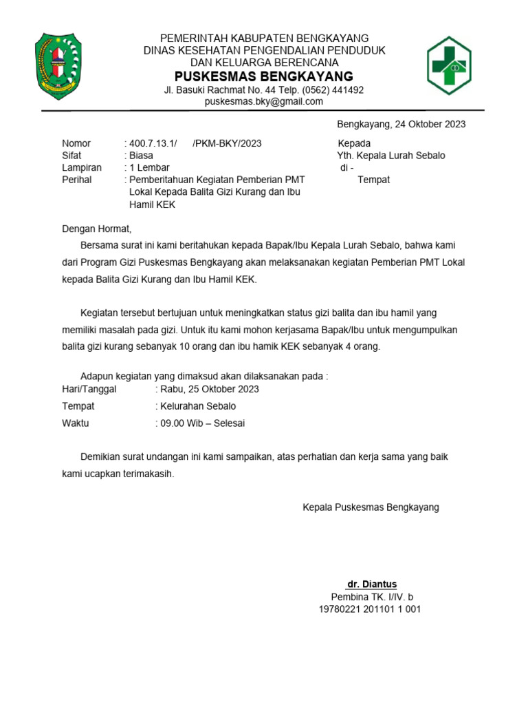 Surat Undangan PMT | PDF