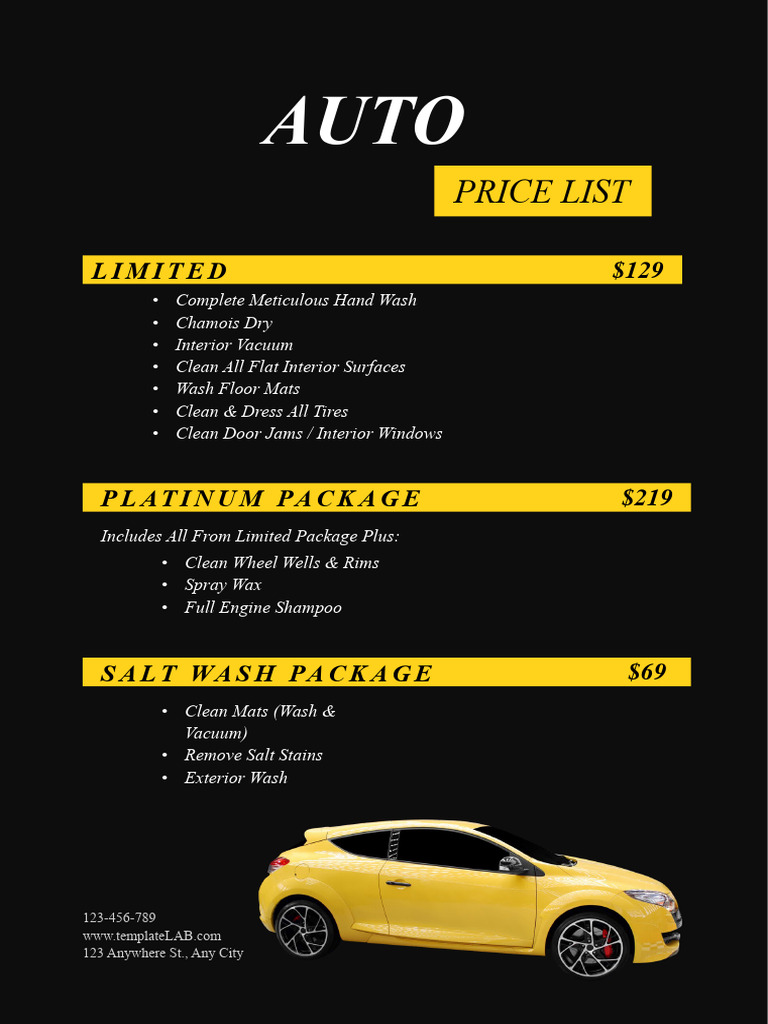 Auto Detailing Price List Template | PDF