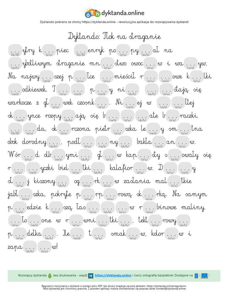 Dyktando Tłok Na Straganie Dla Klasy 3 | PDF