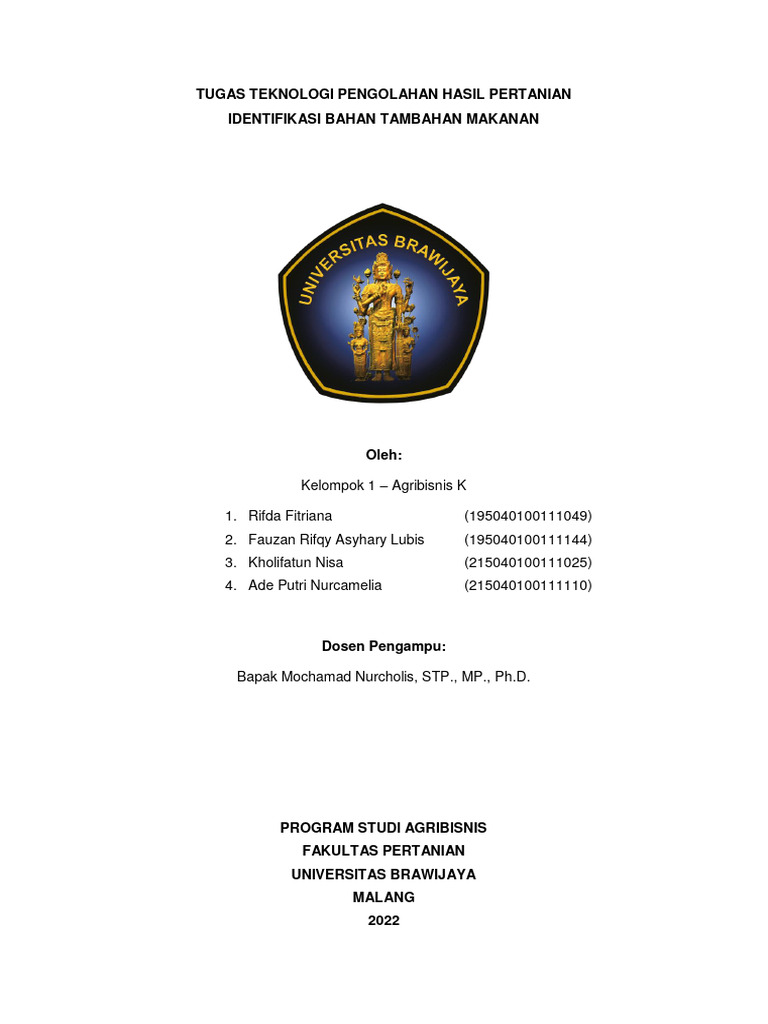 Kelompok 1-Agribisnis K - Tugas TPHP-Identifikasi BTM Pada Produk Kopi Instan | PDF