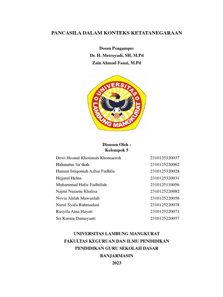 Makalah Pancasila Kel 5 Pancasila Dalam Konteks Ketatanegaraan Pdf 