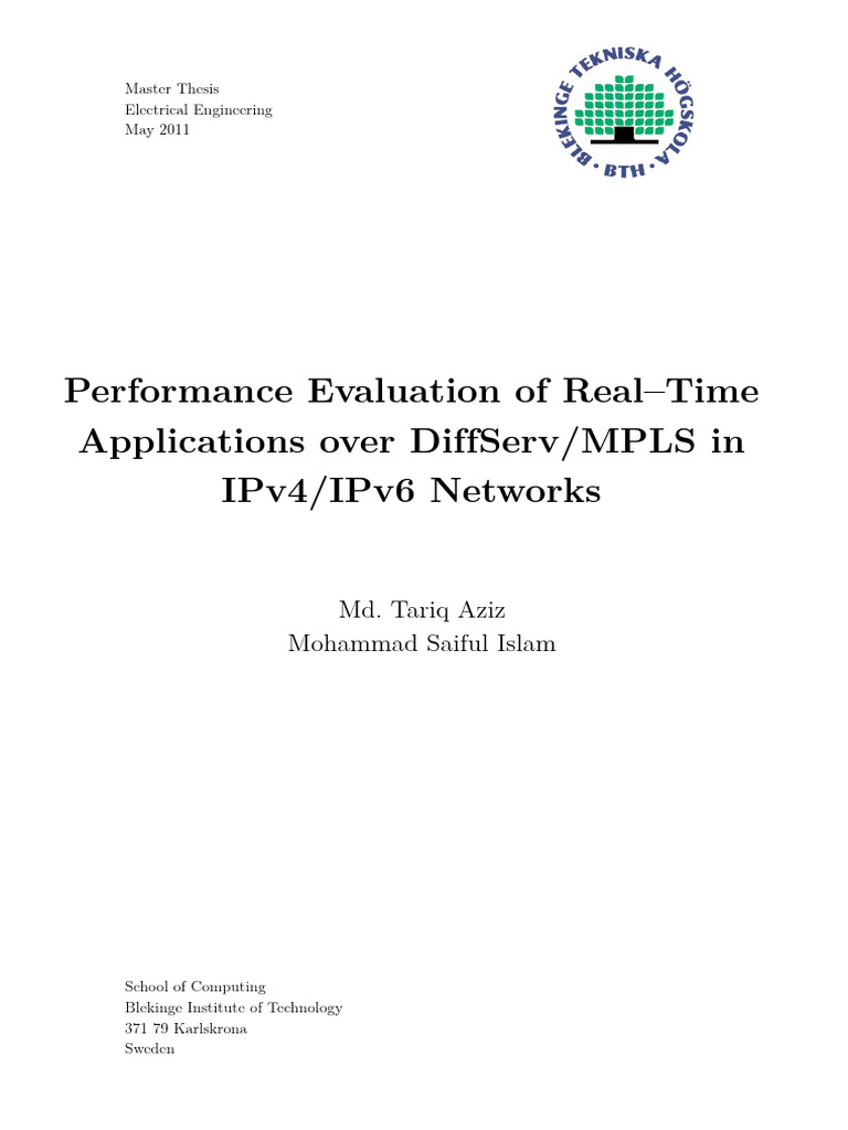 Performance Evaluation Of Real Time Applications Diffserv Mpls Pdf Networking