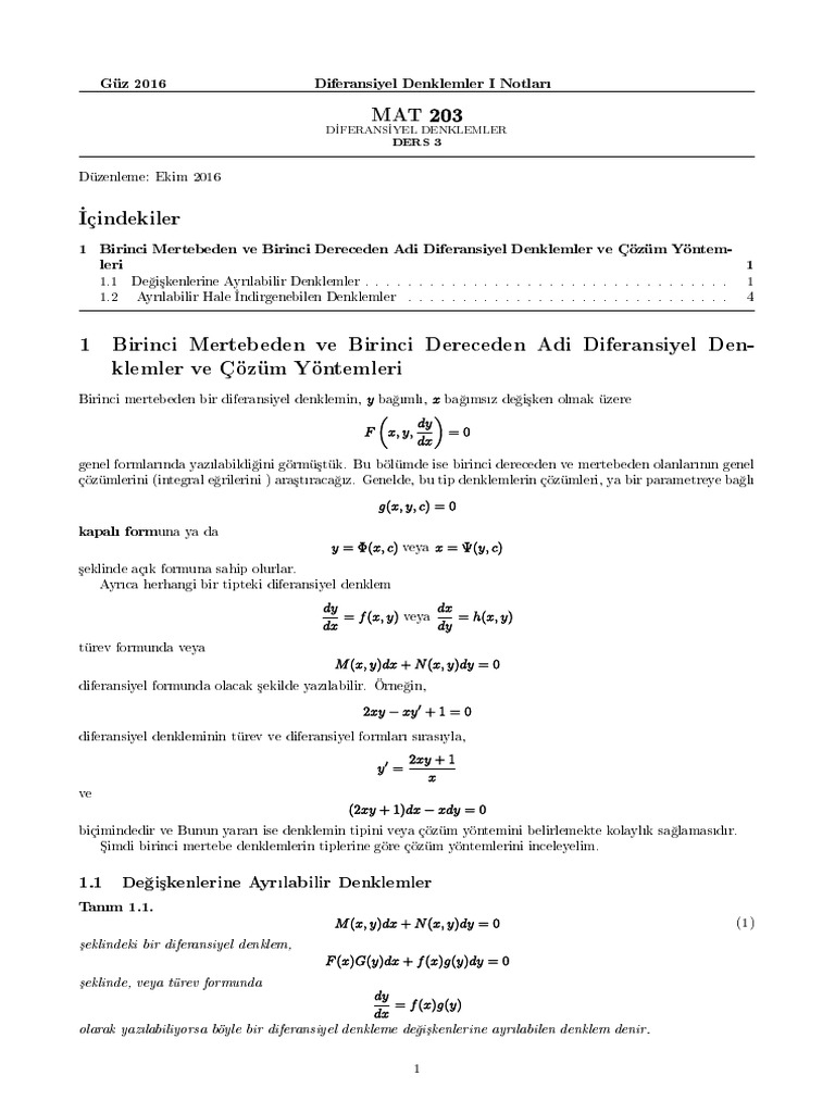 Ayrılabilir Diferansiyel Denklemler | PDF