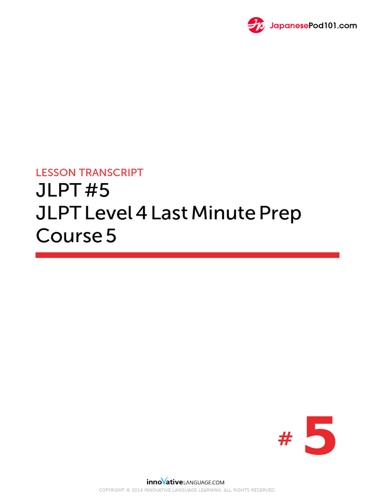 098 Lesson Transcript (JLPT L5 102609 Jpod101 Recordingscript | PDF ...