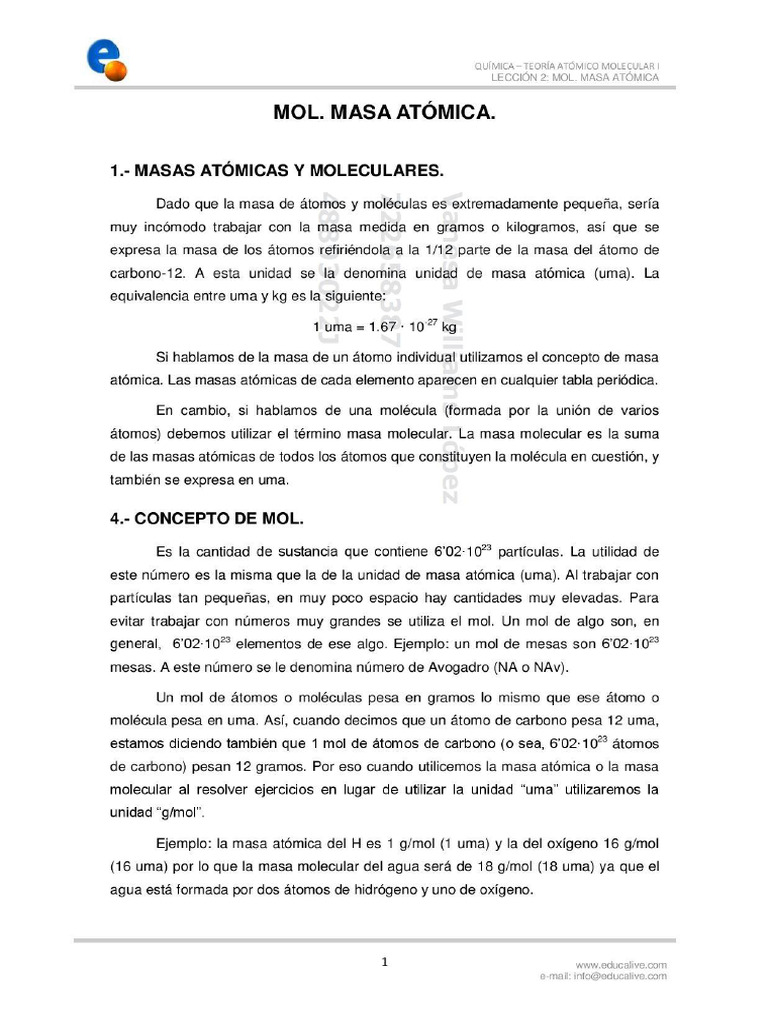 Mol Masa Atomica | PDF