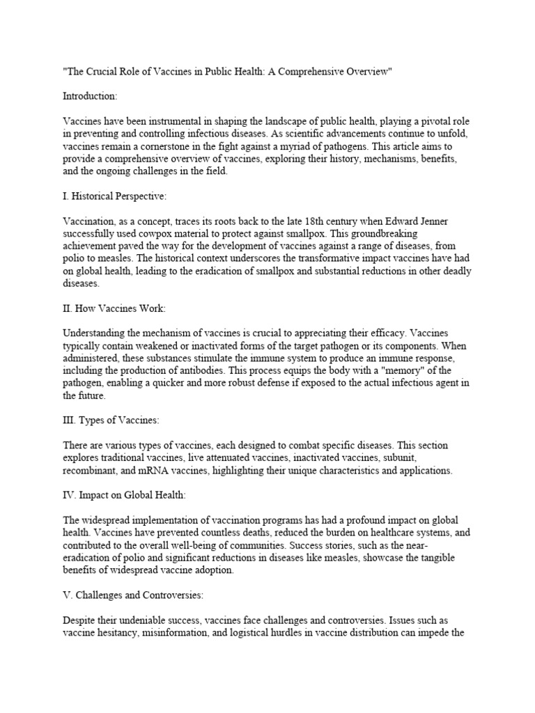 The Crucial Role of Vaccines in Public Health | PDF | Vaccines ...
