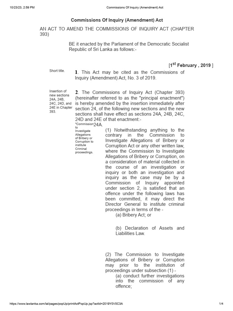 Commissions of Inquiry (Amendment) Act TG | PDF | Bribery | Corruption