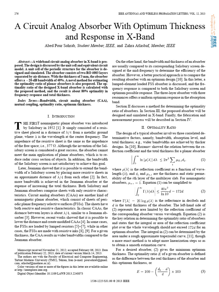 A Circuit Analog Absorber With Optimum Thickness and Response in X-Band ...