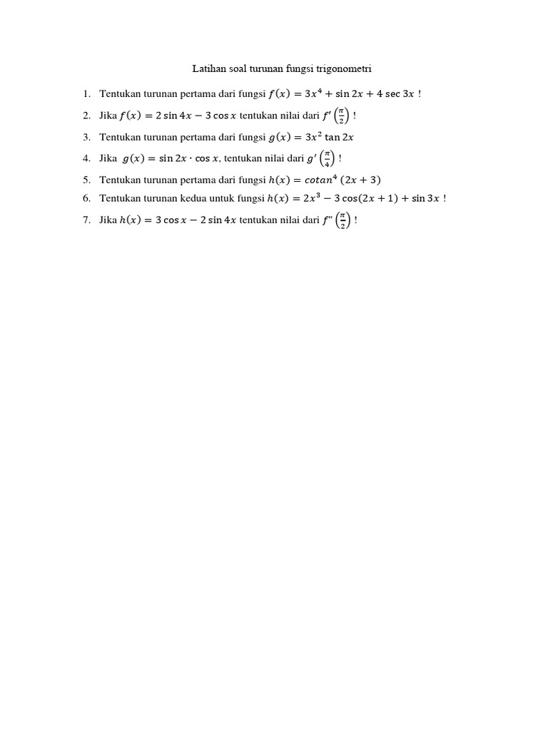 Latihan Soal Turunan Fungsi Trigonometri | PDF | Metode & Bahan Ajar