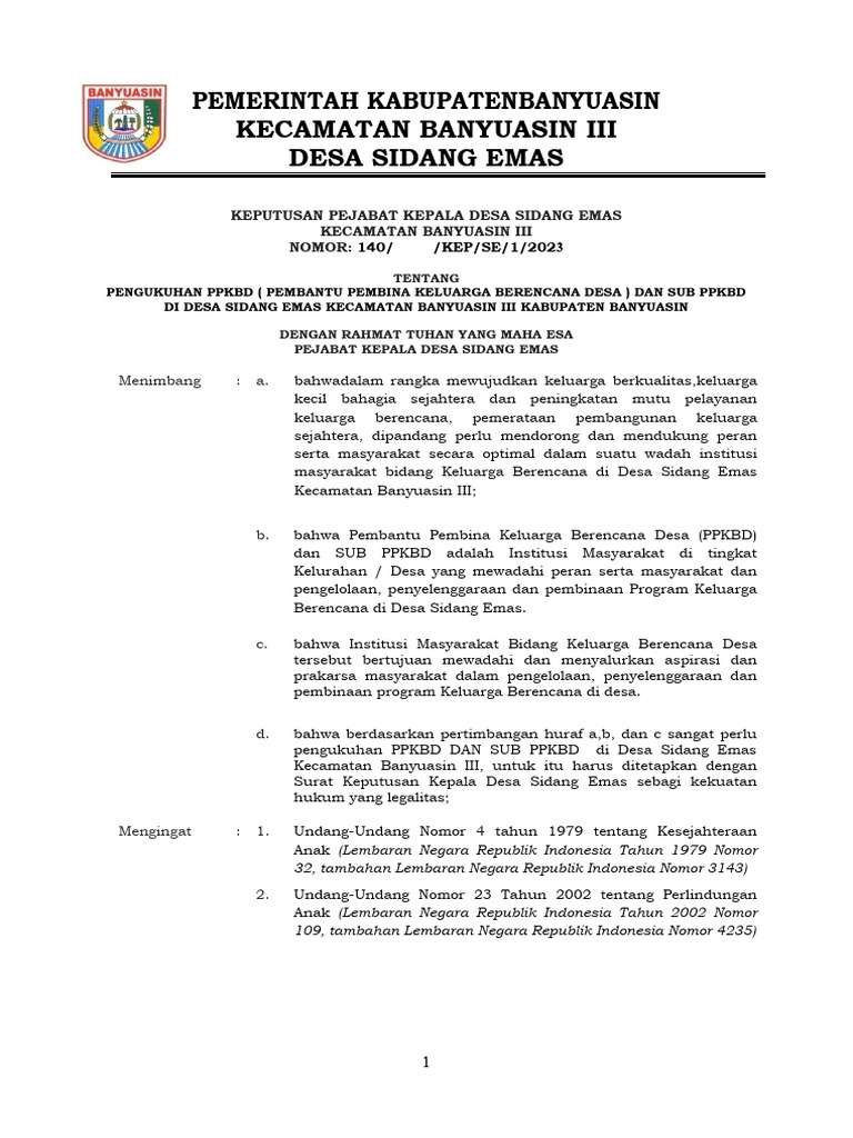 SK PPKBD Dan Sub PPKBD Desa Sidang Emas 2023 | PDF
