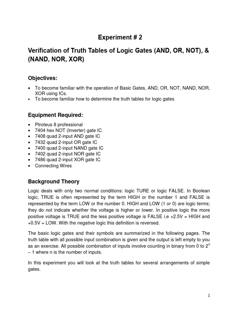 Experiment # 2 (Basic Logic Gates) at Proteus | PDF | Logic Gate ...