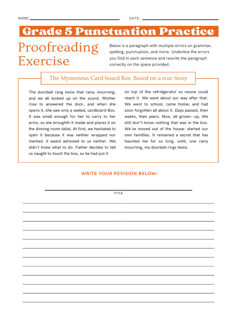 Grade 5 Punctuation Proof-Reading Worksheet | PDF
