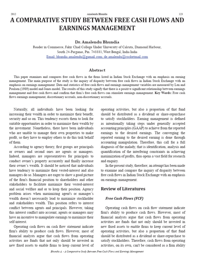 A Comparative Study Between Free Cash Flows and Management | Download ...
