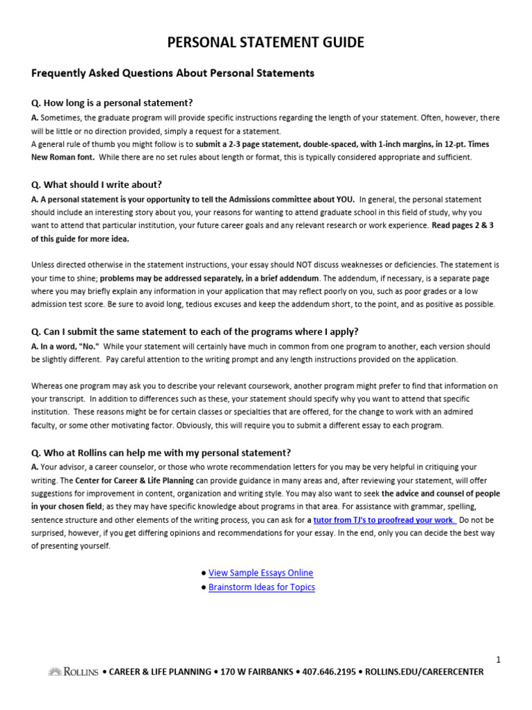 Personal Statement FAQ & Tips | PDF | Experience | Essays