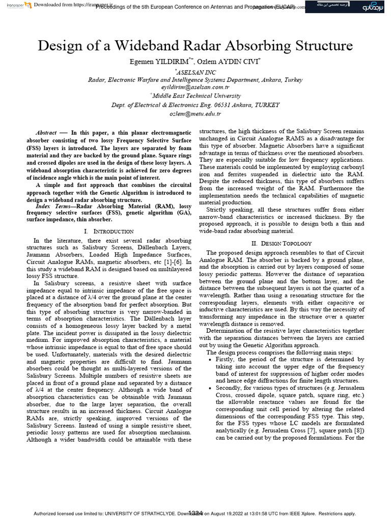 Design of A Wideband Radar Absorbing Structure | PDF | Electrical ...
