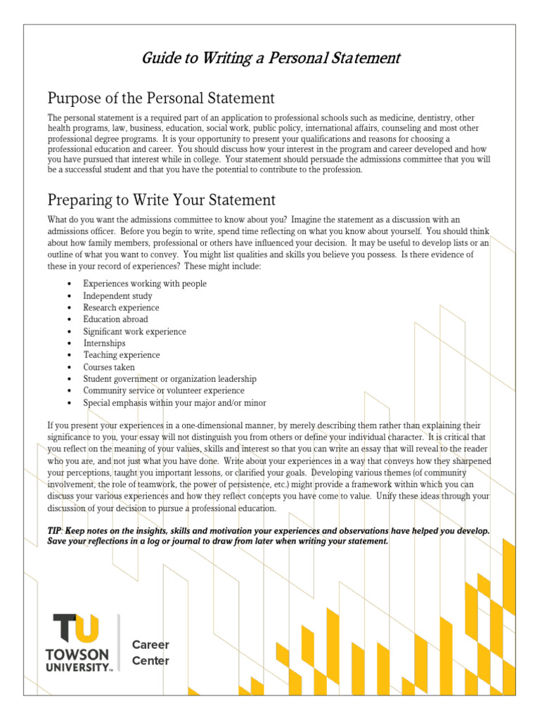 Guide To Writing A Personal Statement | PDF | Experience | Knowledge