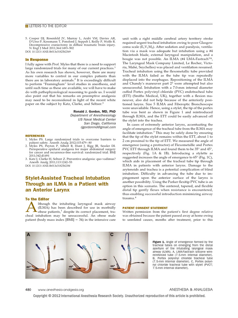 43 - Stylet-Assisted Tracheal Intubation Through An ILMA in A Patient ...