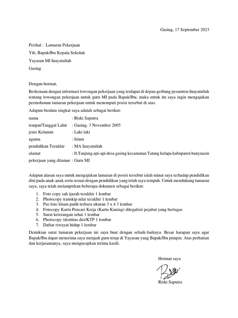 Contoh Lamaran Kerja RSK | PDF