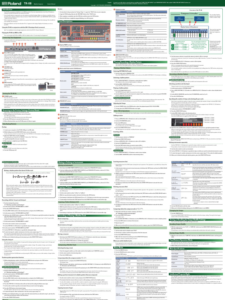 Roland TR-08 Manual | PDF | Usb | Rhythm