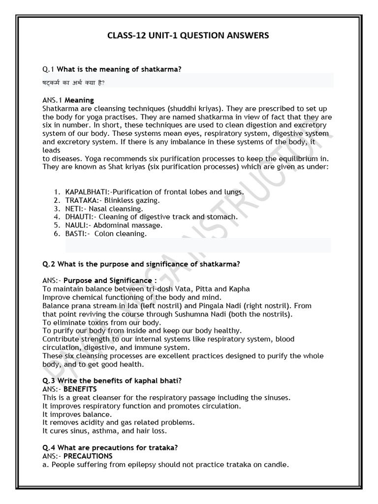 U-Ii Yoga Paper Class-12 | PDF | Asana | Meditation