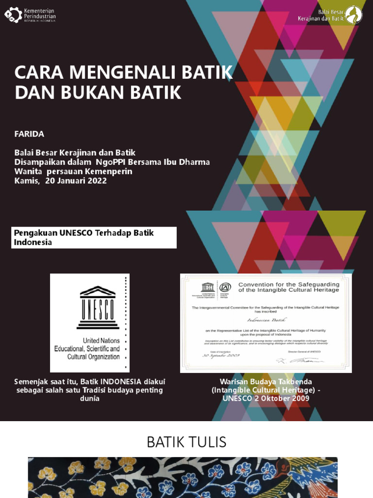 Farida - PRESENTASI MEMBEDAKAN BATIK DG TEKSTIL BERMOTIF BATIK 2022 | PDF
