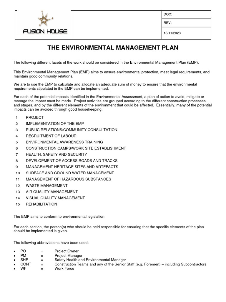 Environmental Management Plan Overview | PDF | Waste | Waste Management