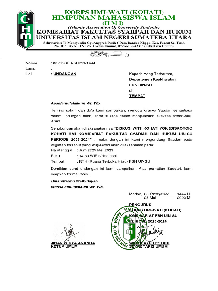 002 (B) Undangan Departemen Keakhwatan LDK UIN-SU | PDF