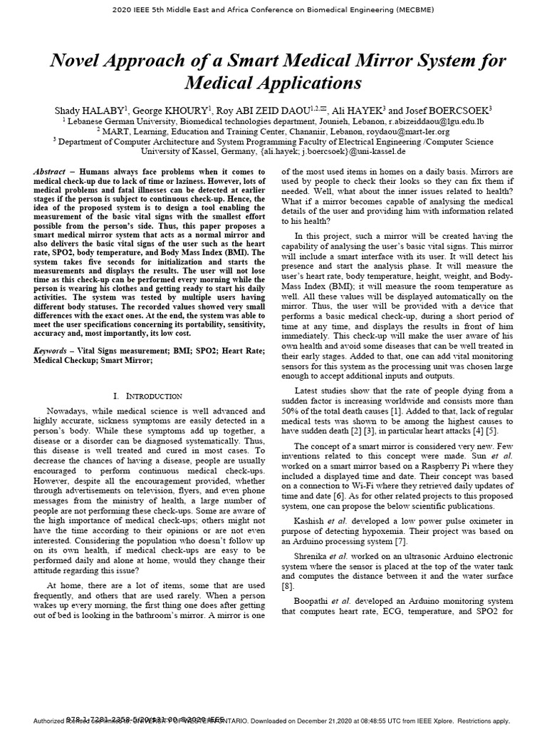 Novel Approach of A Smart Medical Mirror System For Medical ...