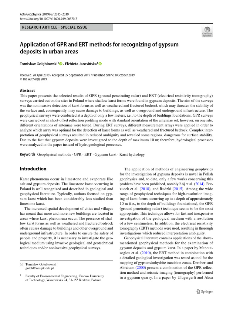 Application of GPR and ERT Methods For Recognizing of Gypsum Deposits ...