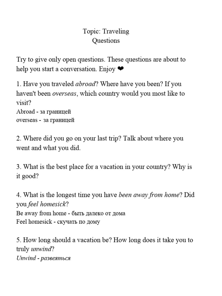 Topic - Traveling | PDF | Vacation