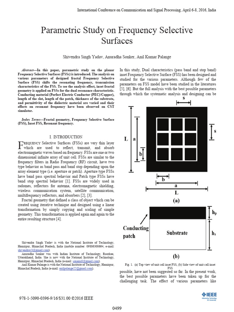 Parametric Study On Frequency Selective Surfaces | PDF | Waves | Electrodynamics