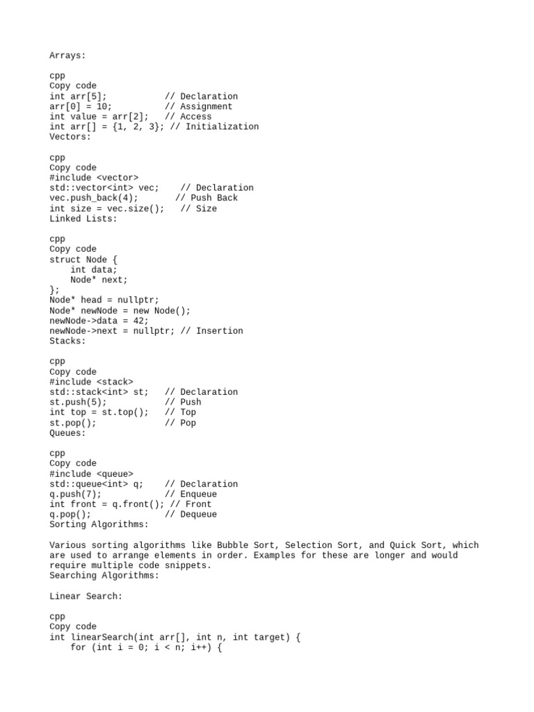 Dsa Cheetsheet | PDF | Queue (Abstract Data Type) | Computing Dsa Cheetsheet | PDF | Queue (Abstract Data Type) | Computing