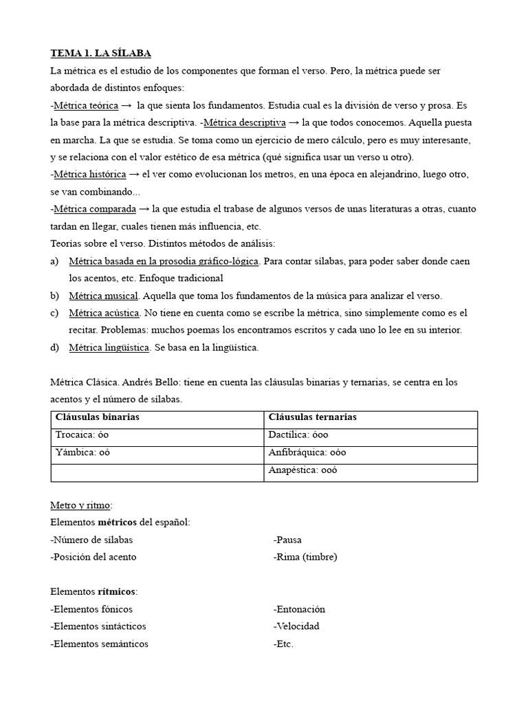 Tema 1 | PDF | Metro (poesía) | Vocal